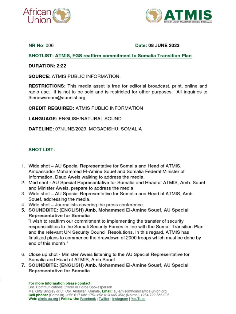 ATMIS, FGS Reaffirm Commitment To Somalia Transition Plan | PDF ... ATMIS, FGS Reaffirm Commitment To Somalia Transition Plan | PDF ...
