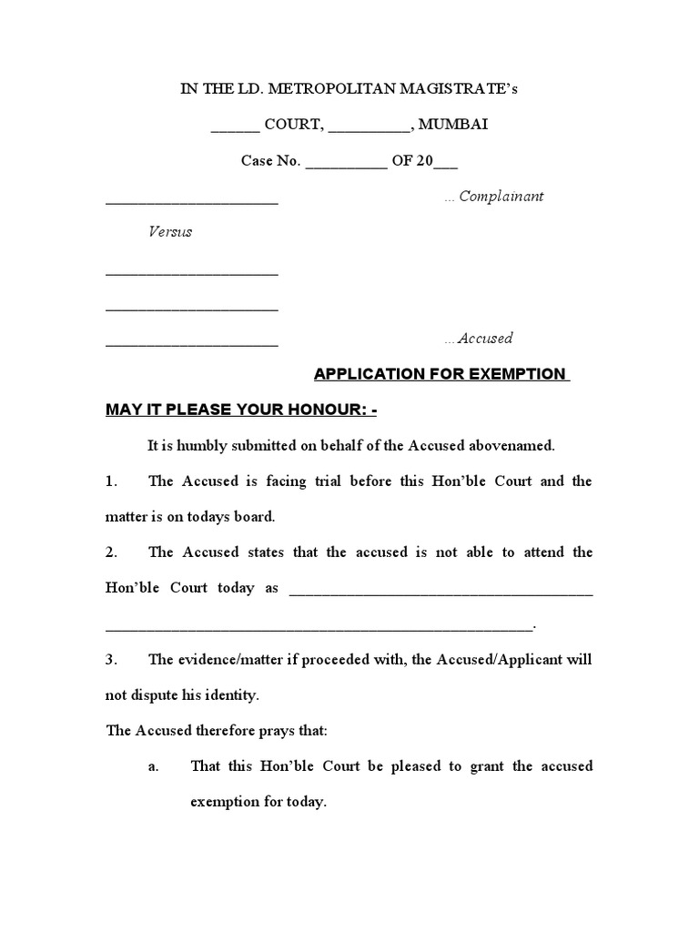 Exemption Application Magistrate Court | PDF