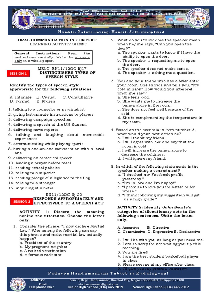 Fin Oral Comm. LAS | PDF | Communication | Cognitive Science