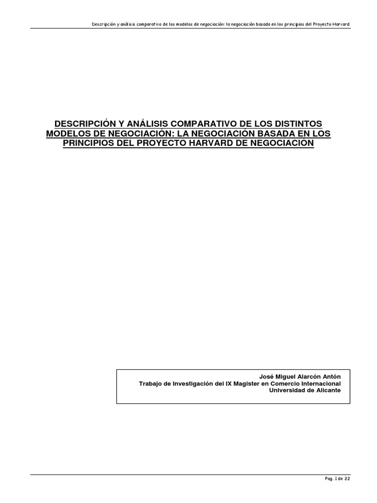 TECNICAS DE NEGOCIACION - Proyecto Harvard Sobre Negociación | PDF ...