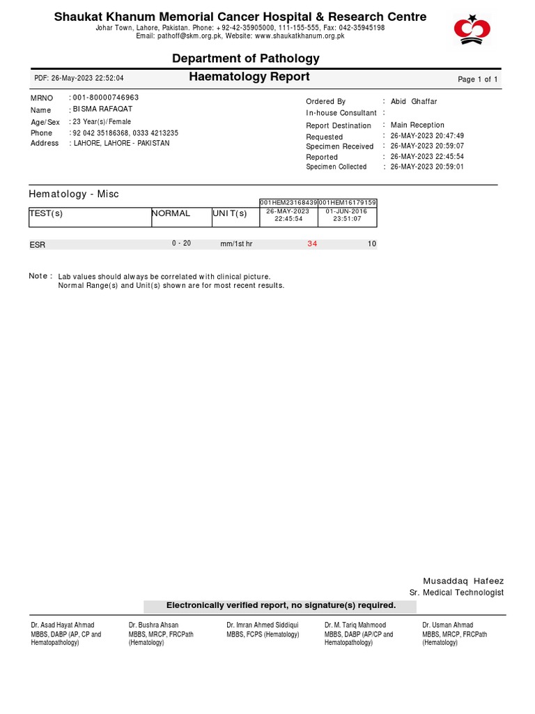 Hematology - Misc: TEST(s) Normal UNIT(s) | PDF | Clinical Medicine ...