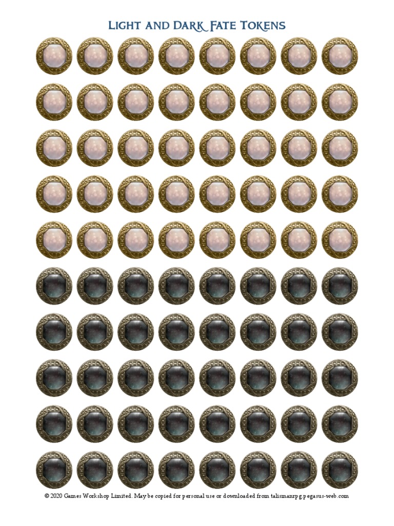 Talisman Adventures - Fate Token Sheets | PDF
