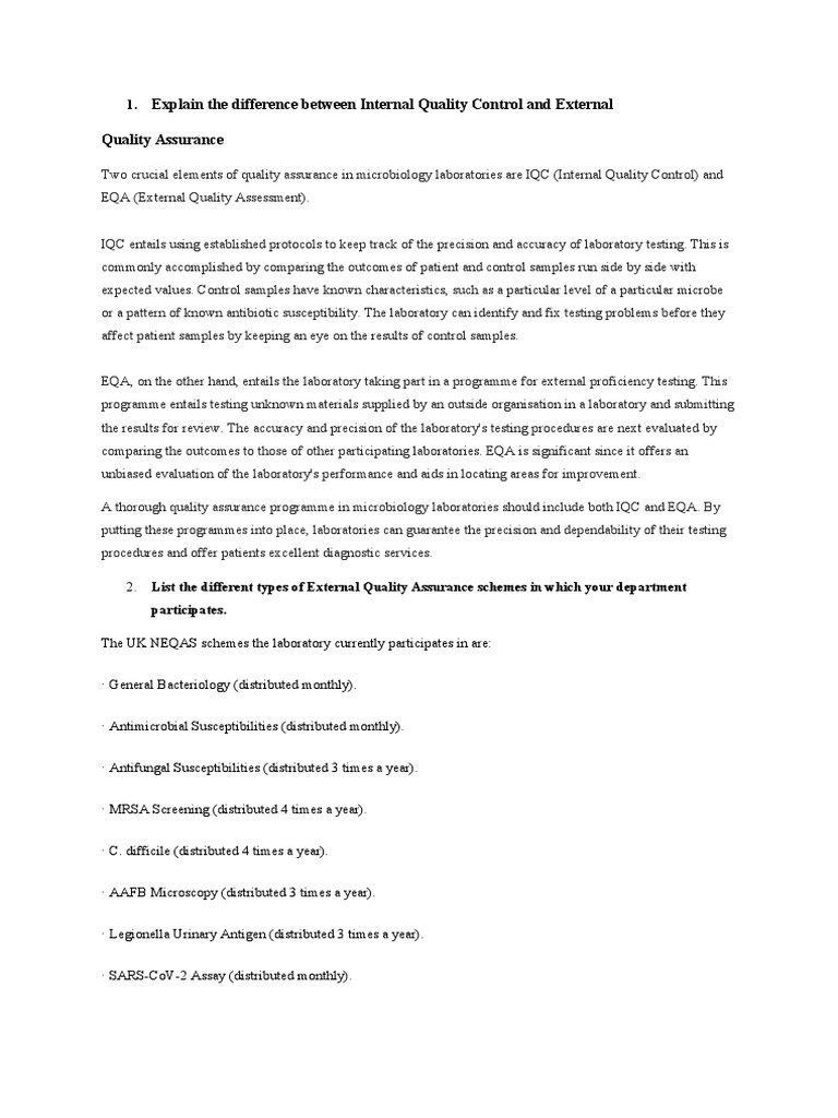 Explain The Difference Between Internal Quality Control and External | PDF