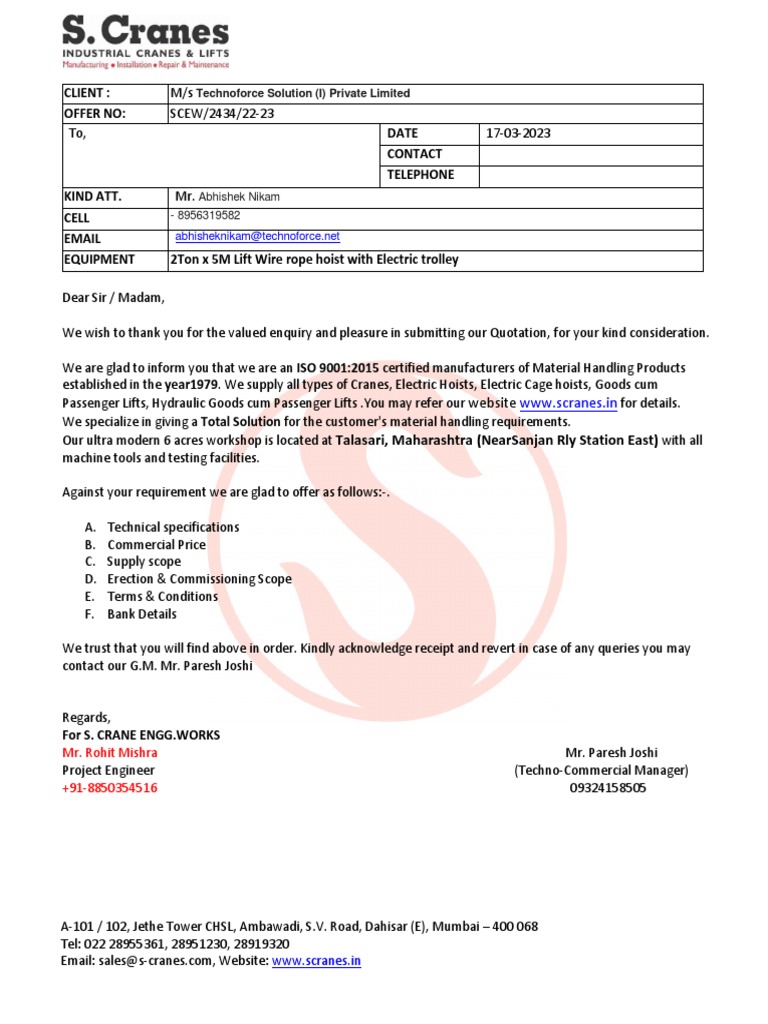 2430 Wire Rope Hoist With Electric Trolley | PDF | Crane (Machine ...
