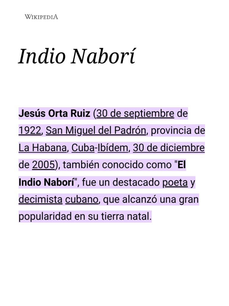 Indio Naborí - Wikipedia, La Enciclopedia Libre | PDF | Cuba | Poesía