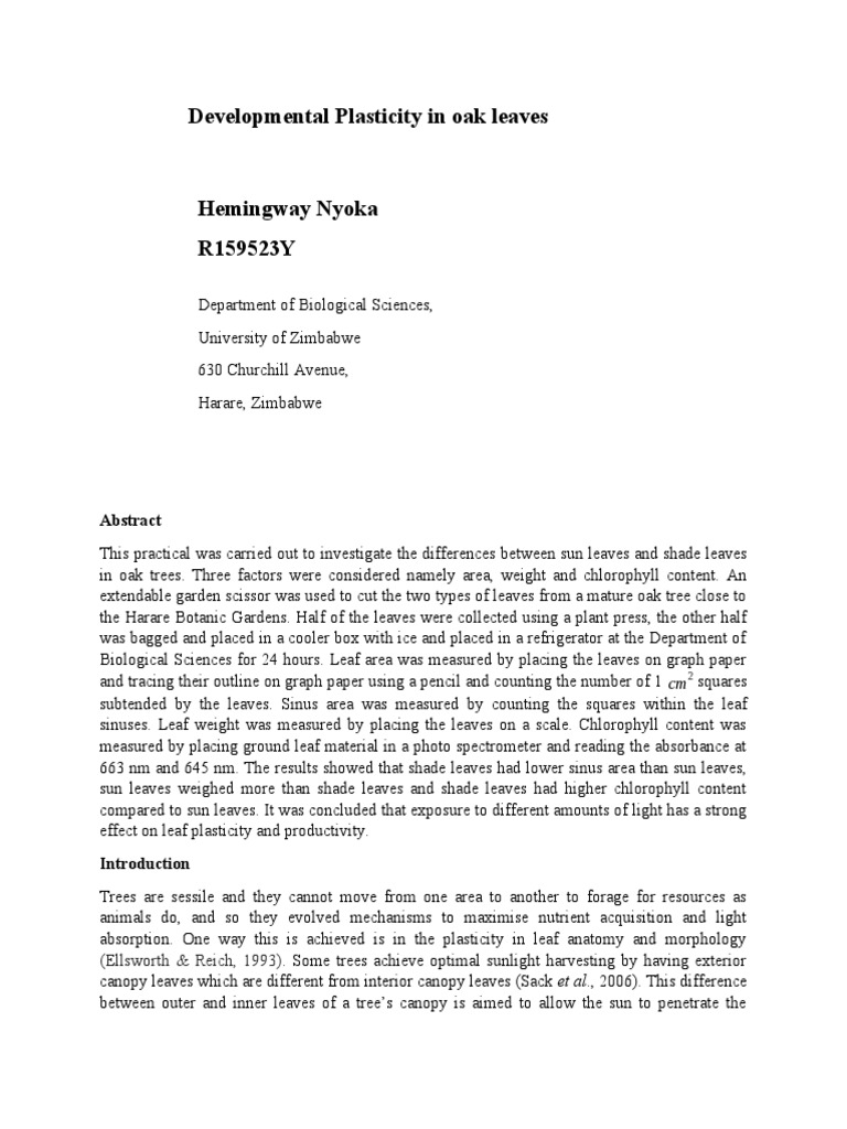 Developmental Plasticity in Oak Leaves | PDF