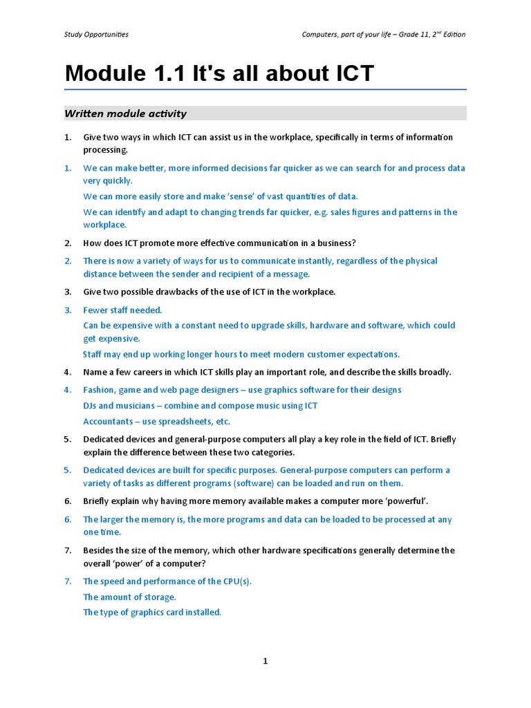 1 - 1 All About ICT ANSWERS | PDF | Tablet Computer | Information ...