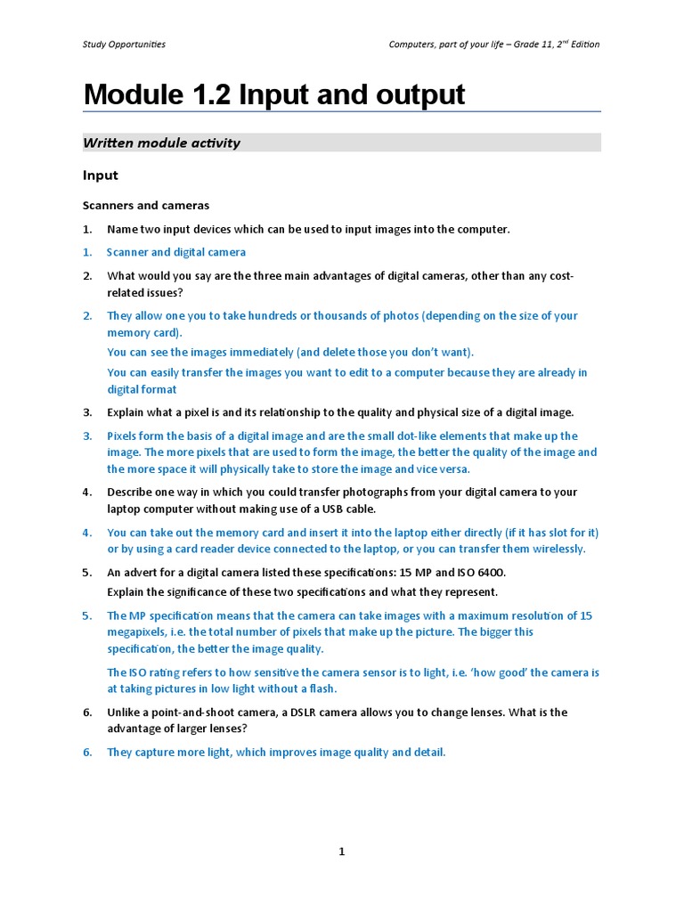 1 - 2 Input and Output ANSWERS | PDF | Image Scanner | Computer Monitor