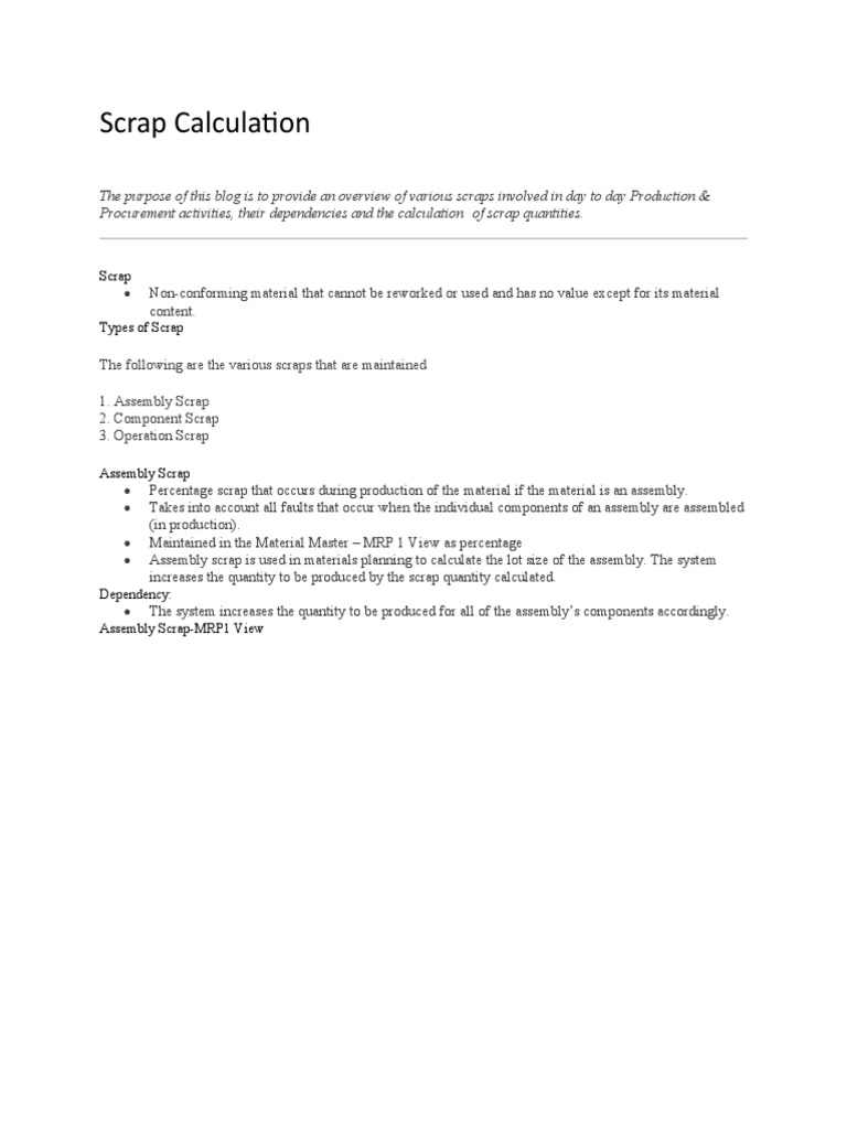 Scrap Calculation | PDF