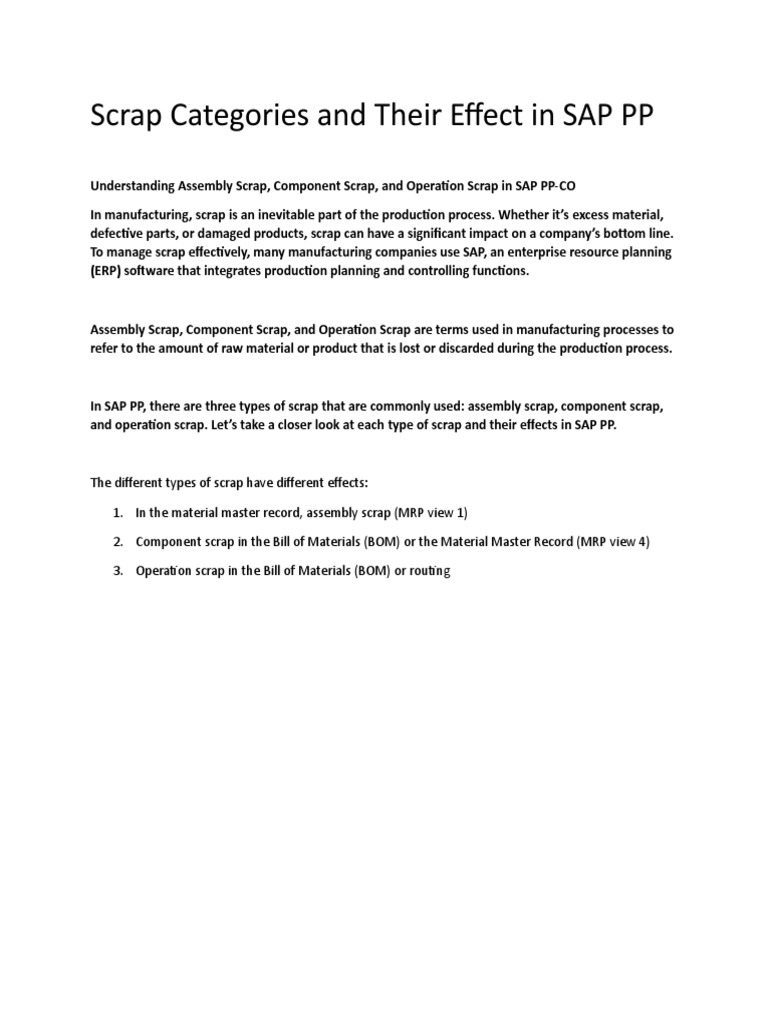 Scrap Categories and Their Effect in SAP PP | PDF