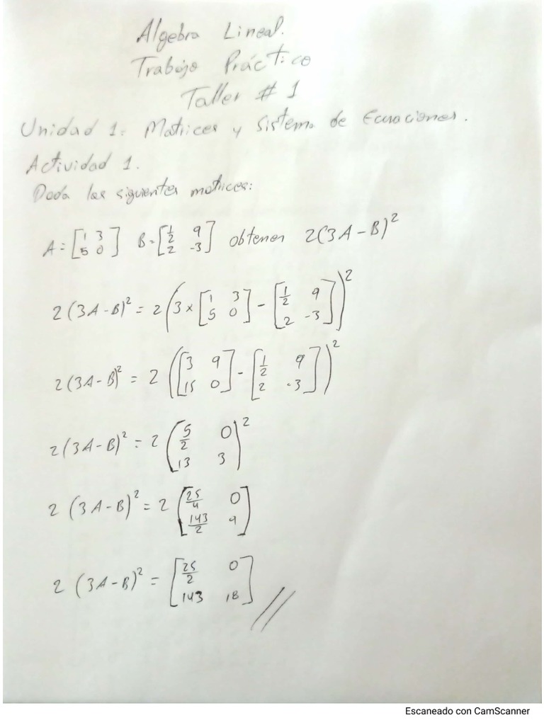 Taller Practico 1 Algebra Lineal | PDF Taller Practico 1 Algebra Lineal | PDF