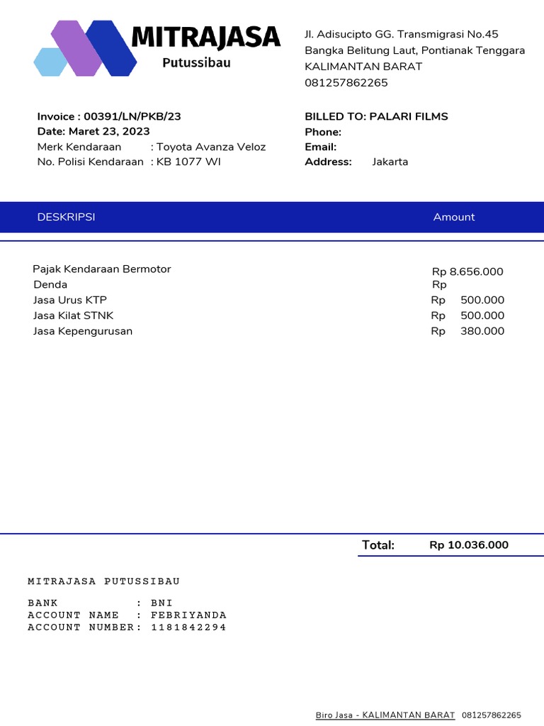 Contoh Invoice Biro Jasa | PDF