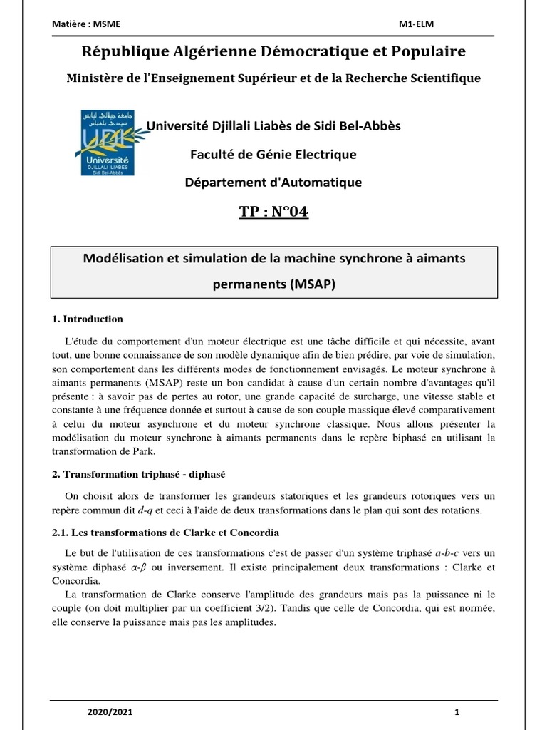 TP N°4 Modélisation Et Simulation de La Machine Synchrone À Aimants | PDF