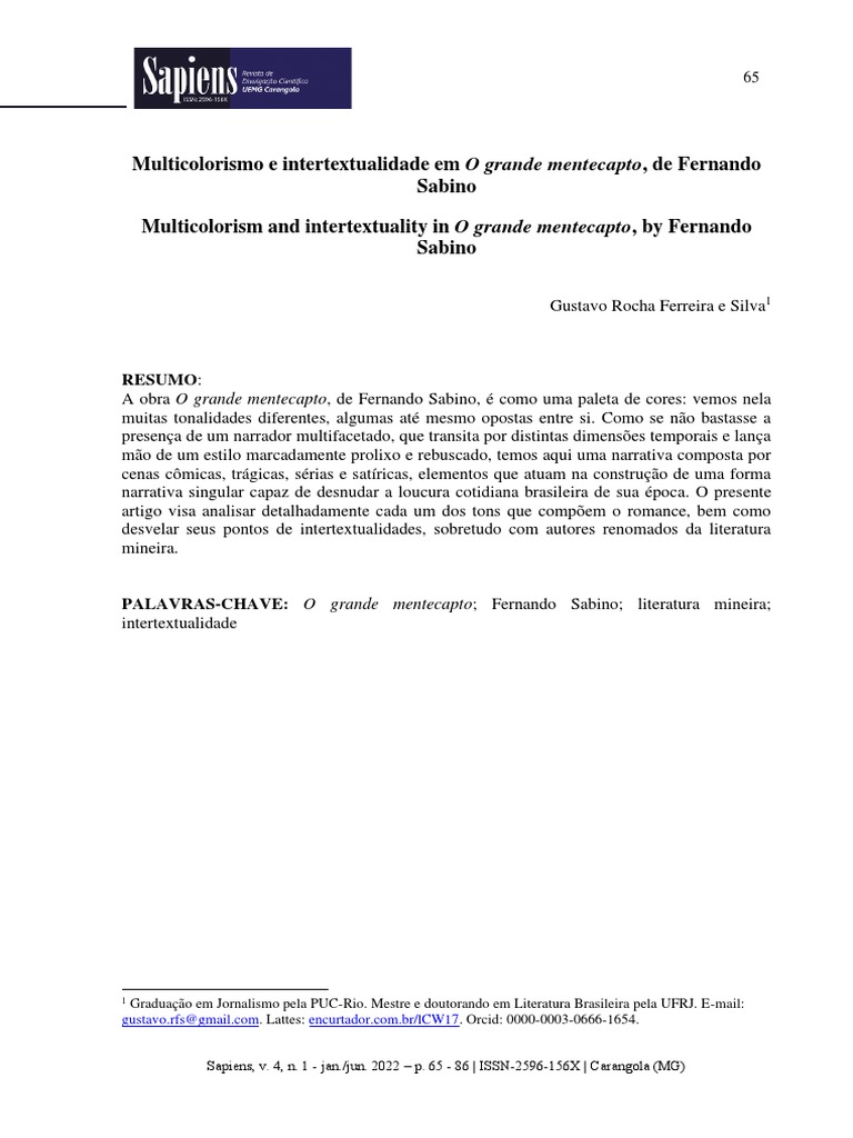 Texto 3 - Multicolorismo e Intertextualidade em O Grande Mentecapto J de Fernando Sabino | PDF ...