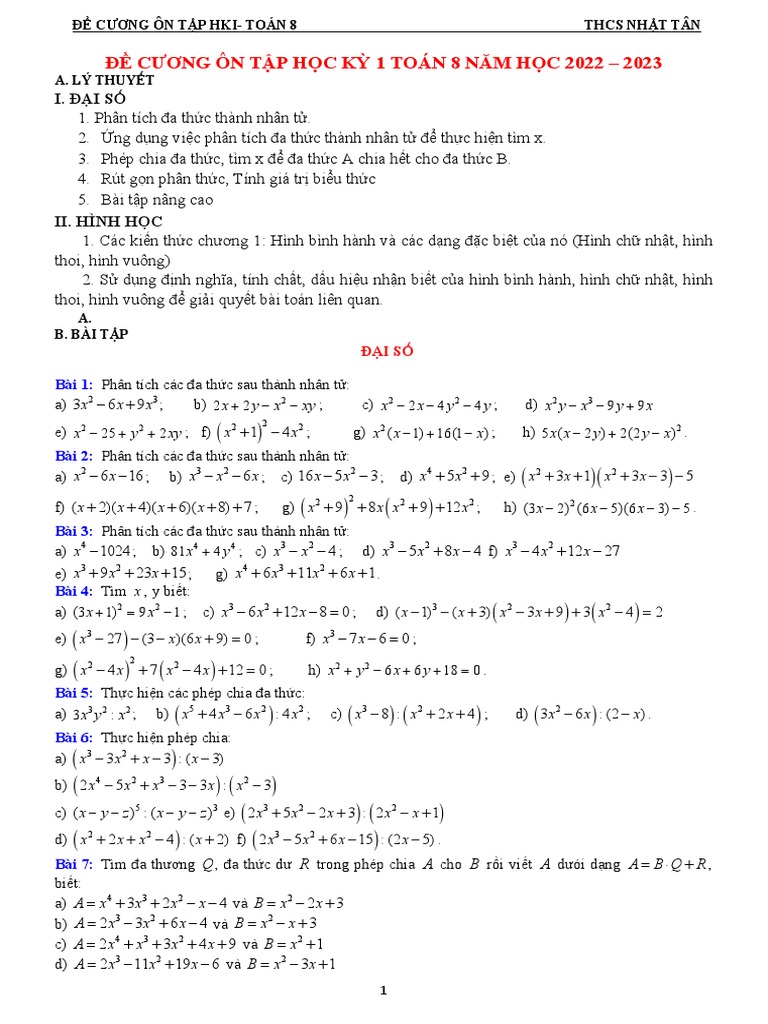 HƯỚNG DẪN ÔN TẬP HKI - TOÁN 8 | PDF