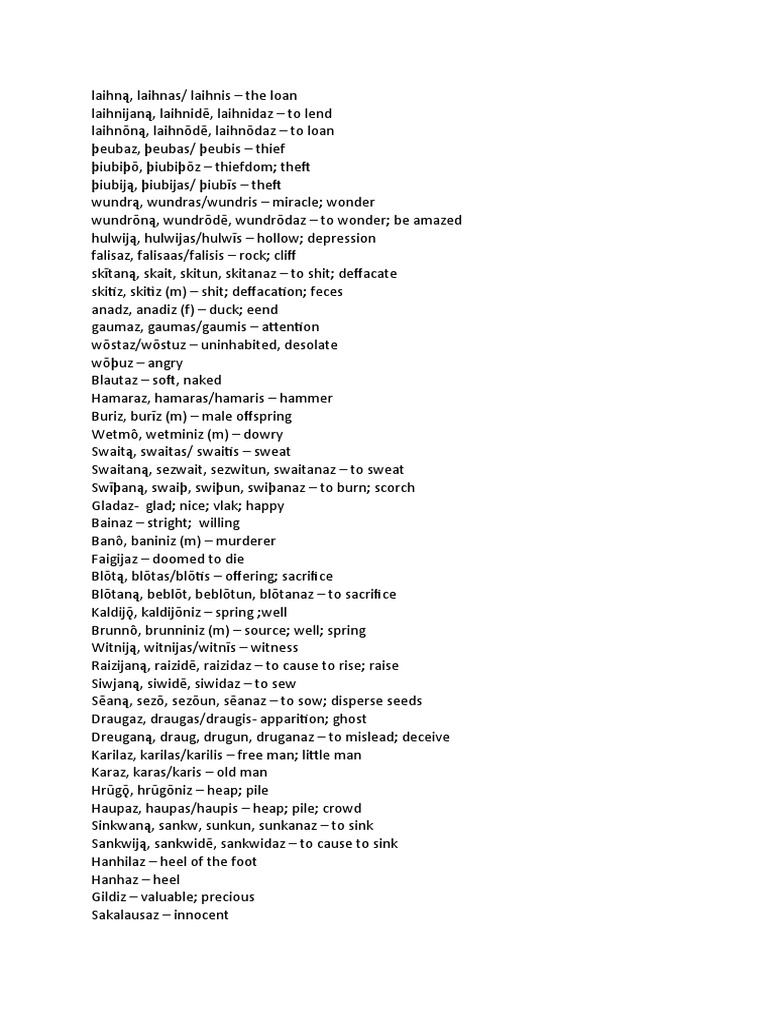 Proto-Germanic Vocabulary Overview | PDF