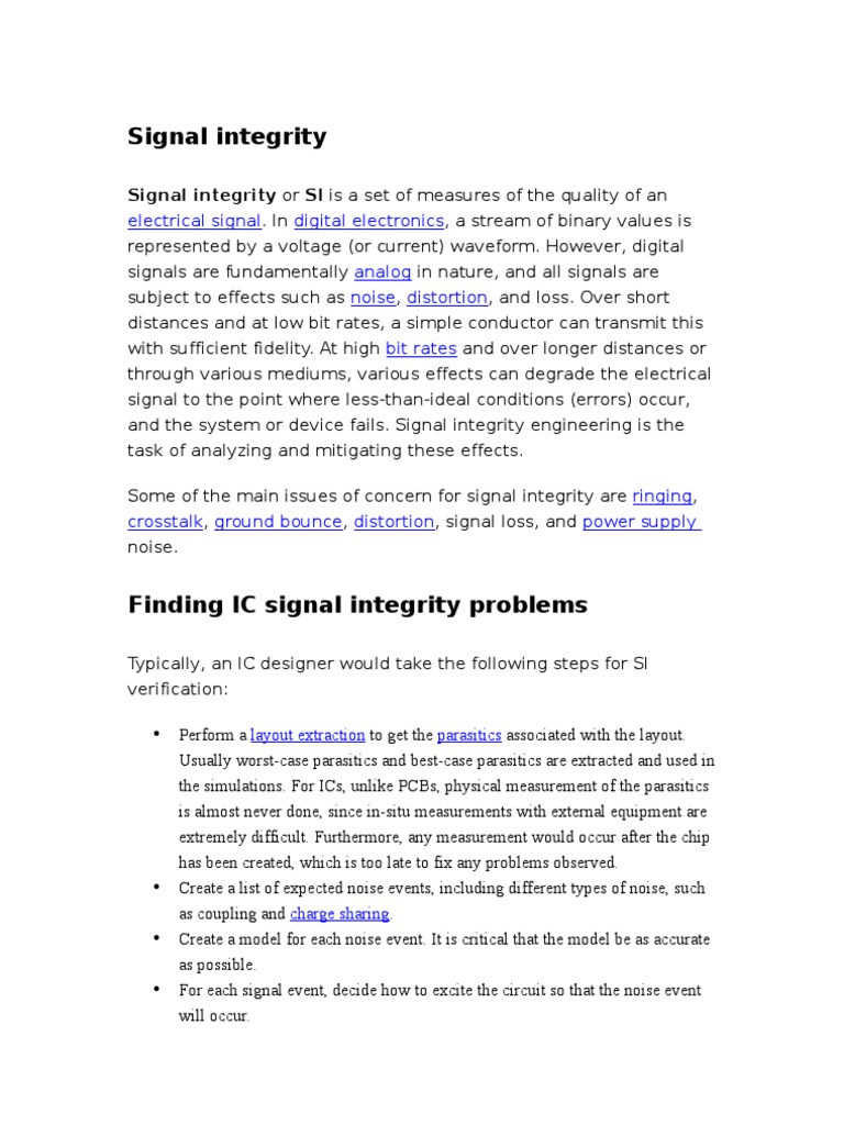 Signal Integrity: Signal Integrity or SI Is A Set of Measures of The ...