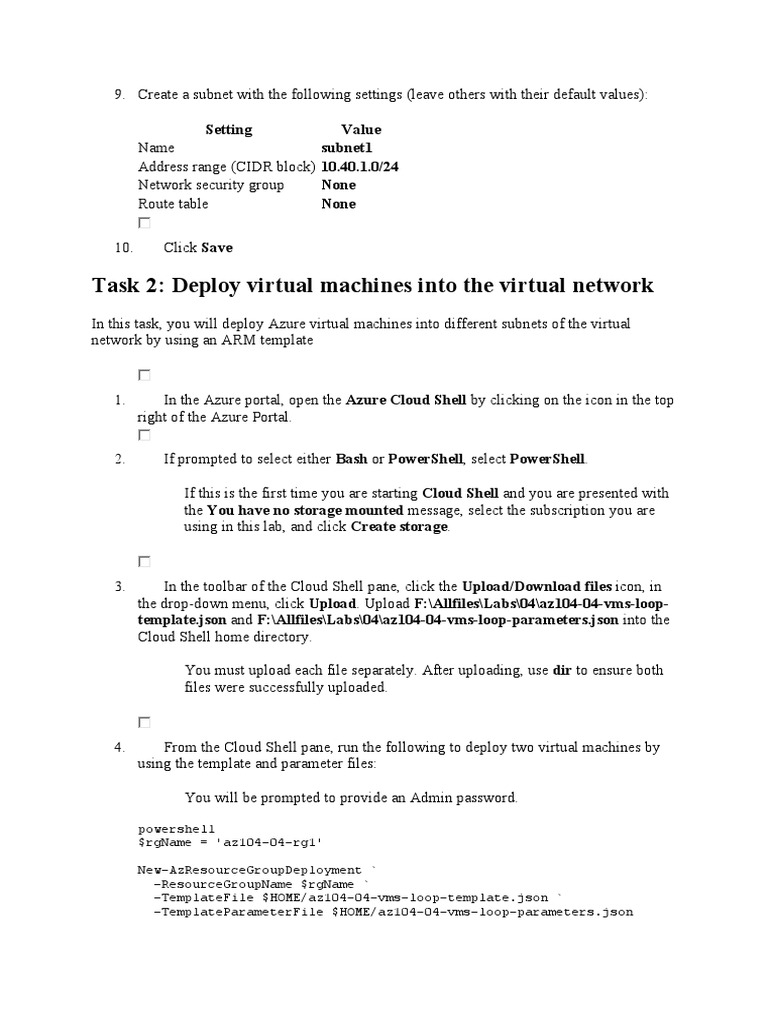 Create a subnet with the following settings | PDF