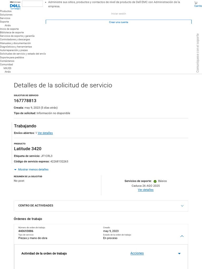 Detalles de La Solicitud de Servicio - Dell México | PDF | Tecnologías ...