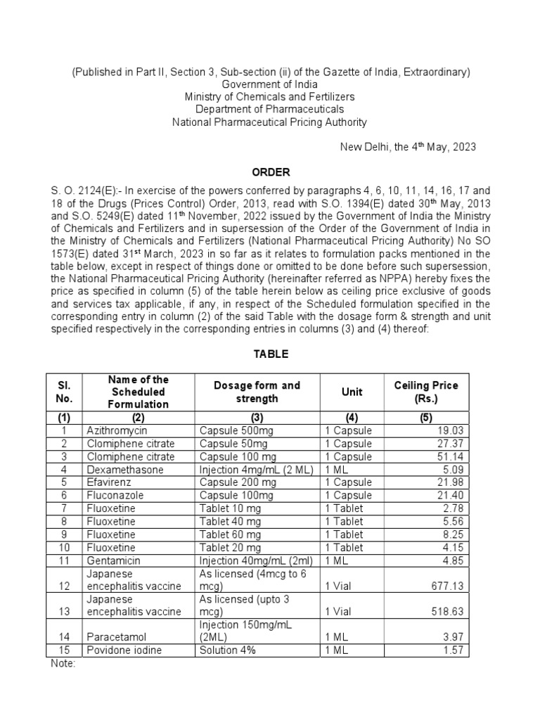 Drug Price Control Order Update 2023 | PDF | Controlled Substances Act ...
