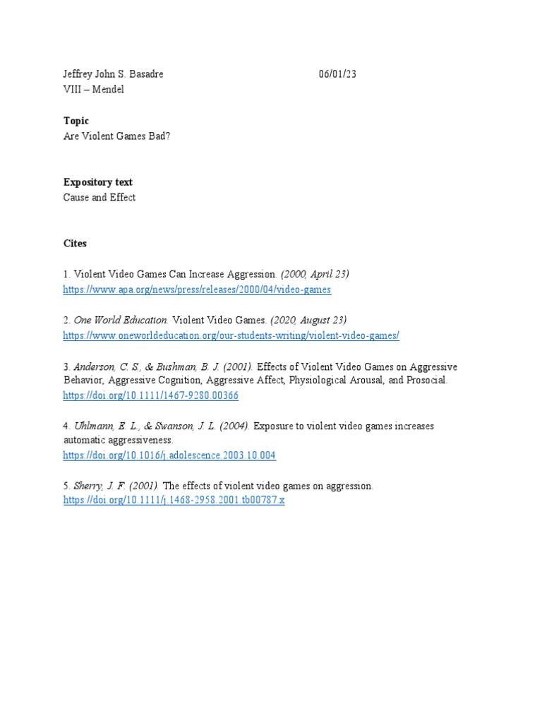 BASADRE Areviolentgamesbad | PDF