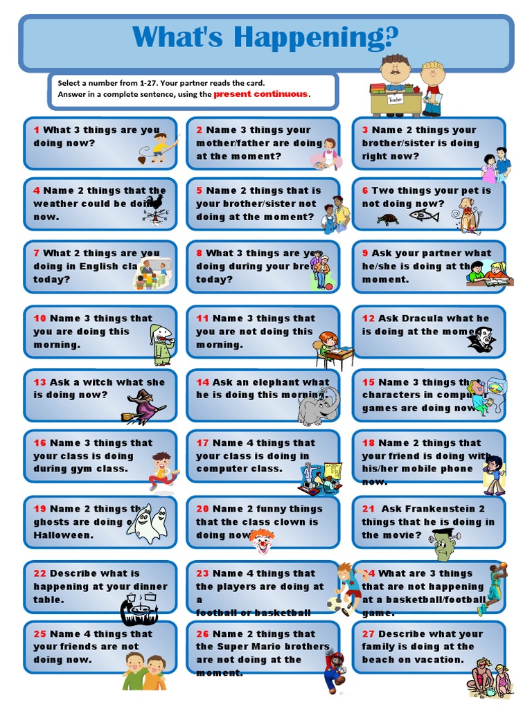 Present Continuous Conversation Cards Conversation Topics Dialogs Fun ...