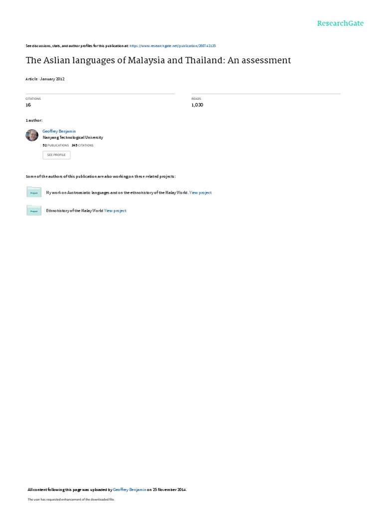 Benjamin - 2012 - The Aslian Languages of Malaysia and Thailand An ...