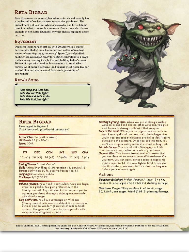We Be Goblins 5E Characters - GM Binder (1) - 1-5 | PDF