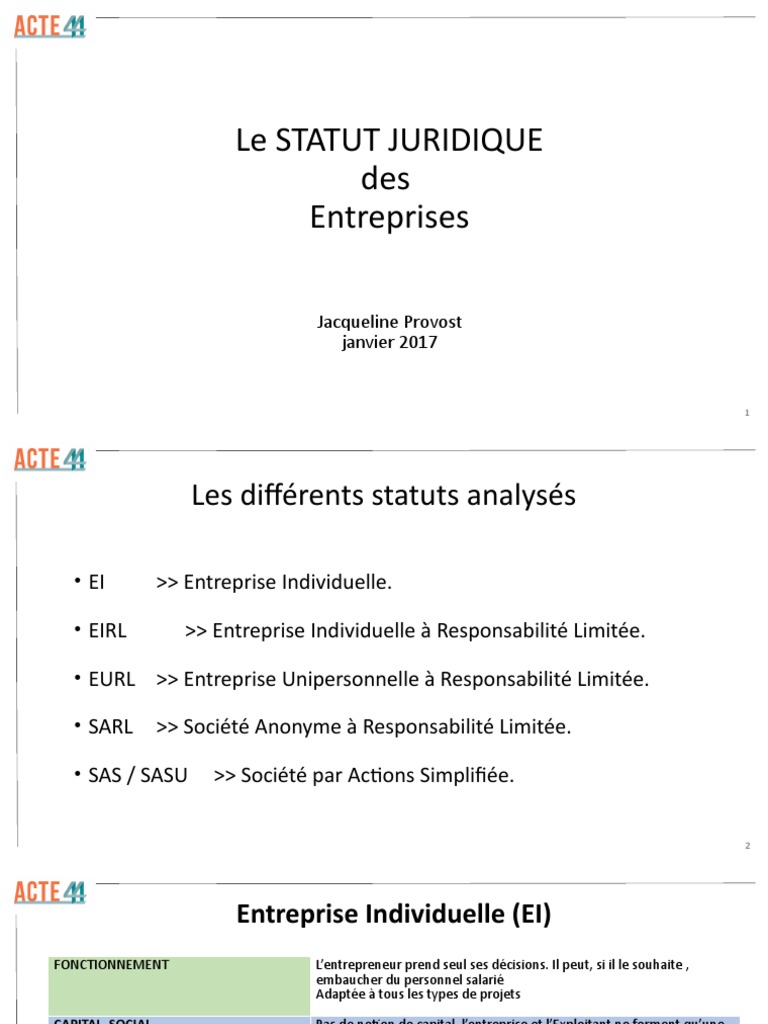 Le Statut Juridique Des Entreprises | PDF