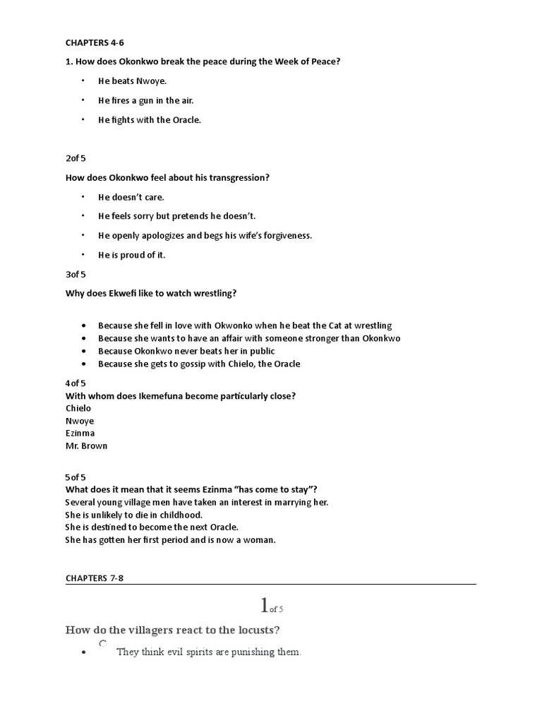 tHINGS FALL APART QUESTION MCQS | PDF