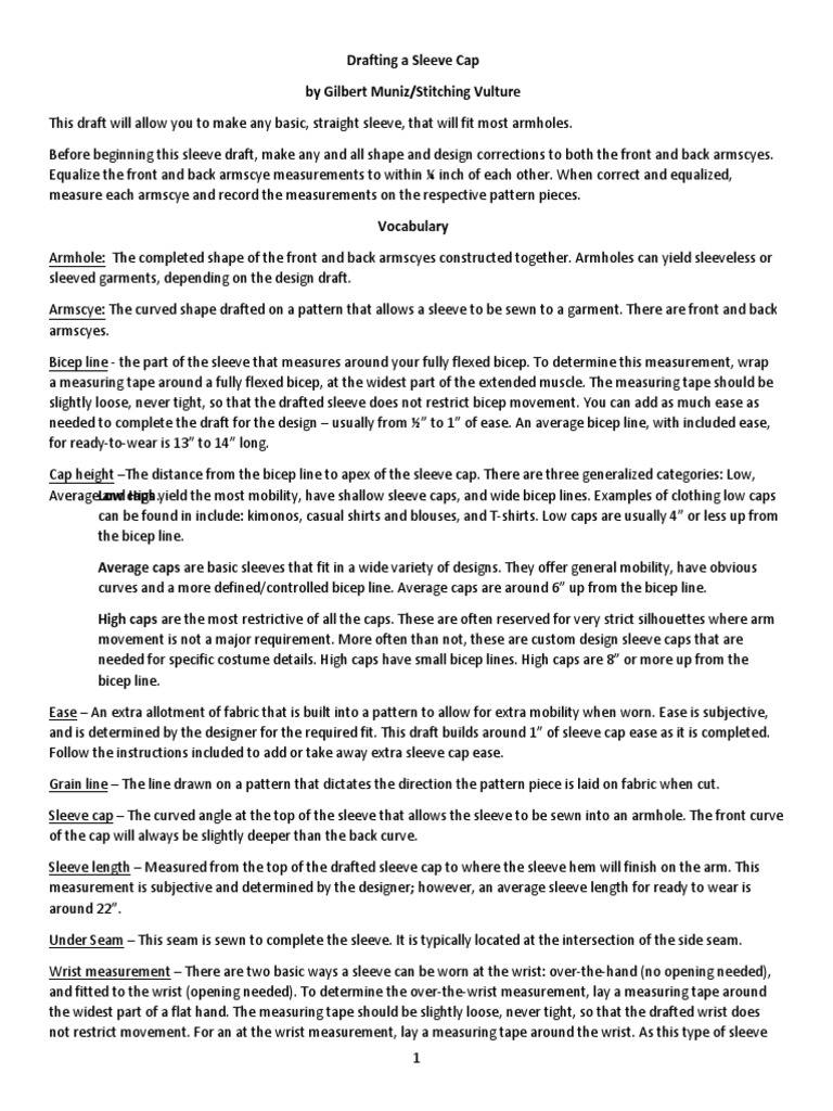 Drafting A Sleeve Cap Handout | PDF | Sewing | Seam (Sewing)