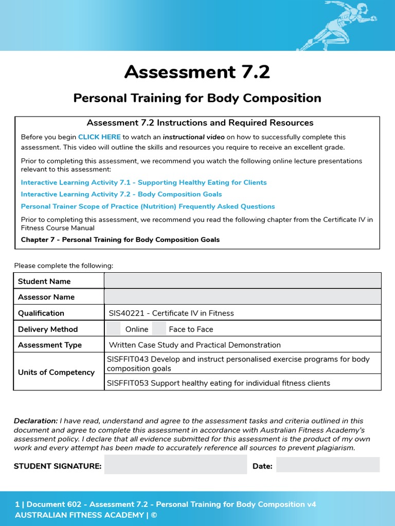 Personal Training Assessment 7.2 Guide | PDF | Personal Trainer | Foods