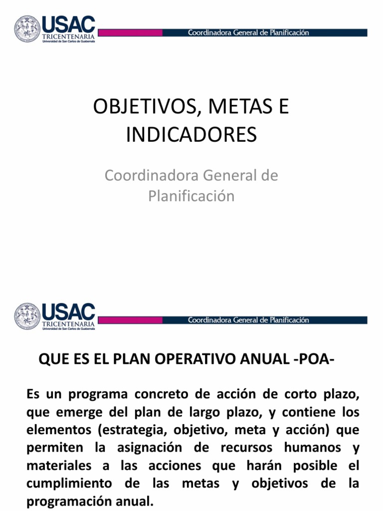 Objetivos Metas e Indicadores para Presentacion Planificadores | PDF ...
