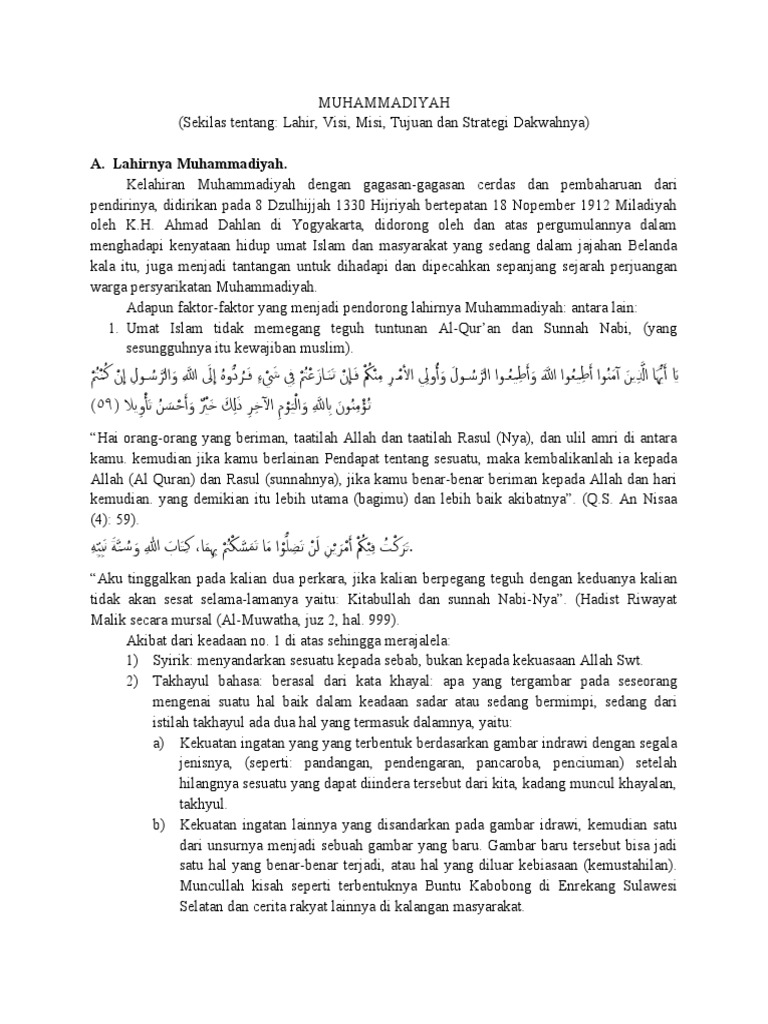 BAB VI (Visi, Misi, Tujuan & Strategis Perjuangan Muhammadiyah) | PDF