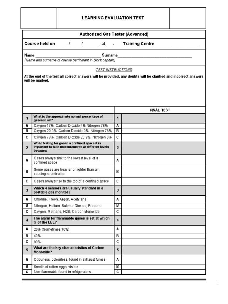 Gas Tester Assessment | PDF
