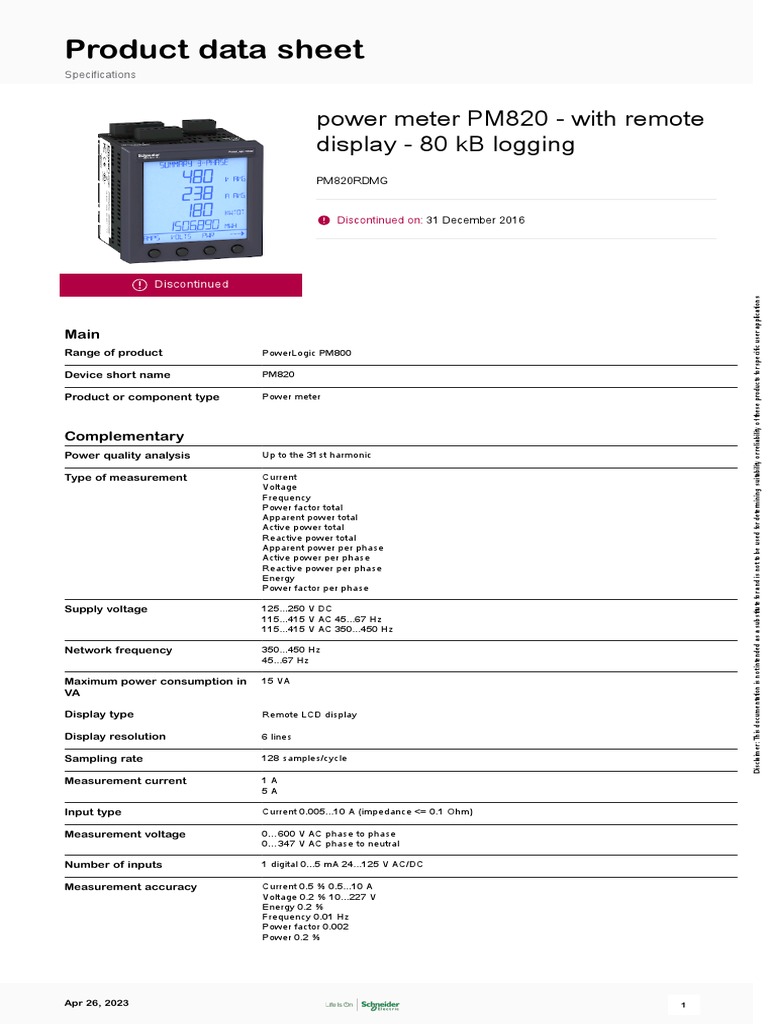 PM820 Power Meter Data Sheet | PDF | Ac Power | Alternating Current