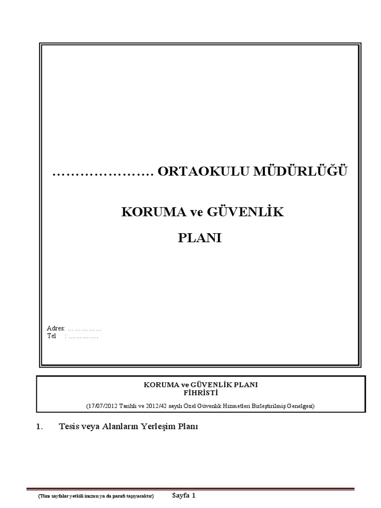 Okul Koruma Güvenlik Planı Örneği | PDF
