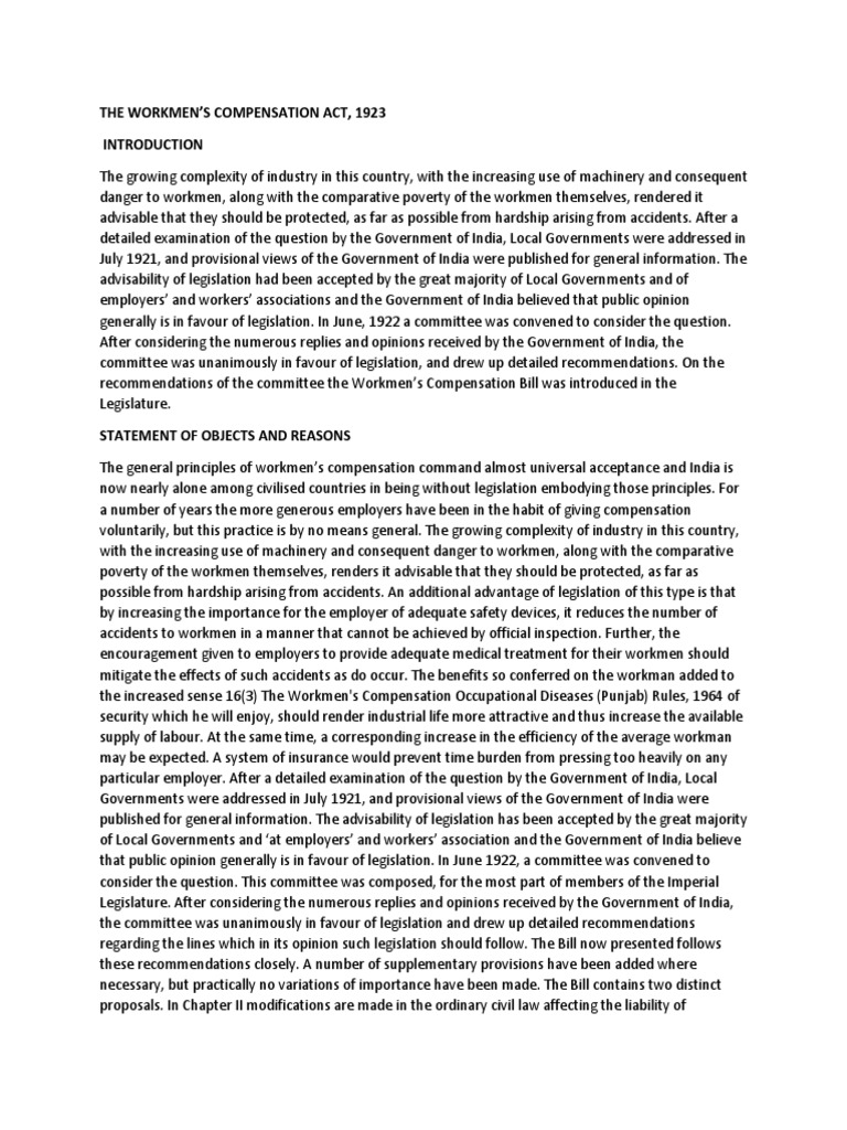 THE WORKMEN’S COMPENSATION ACT, 1923 | PDF | Employment | Damages