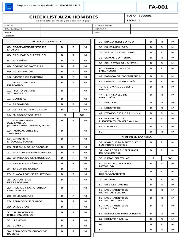 Check List Alza Hombre | PDF