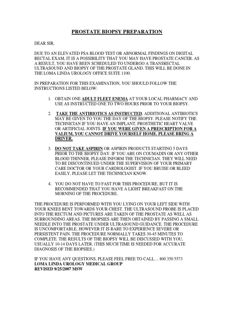 Prostate Biopsy Instructions en | PDF
