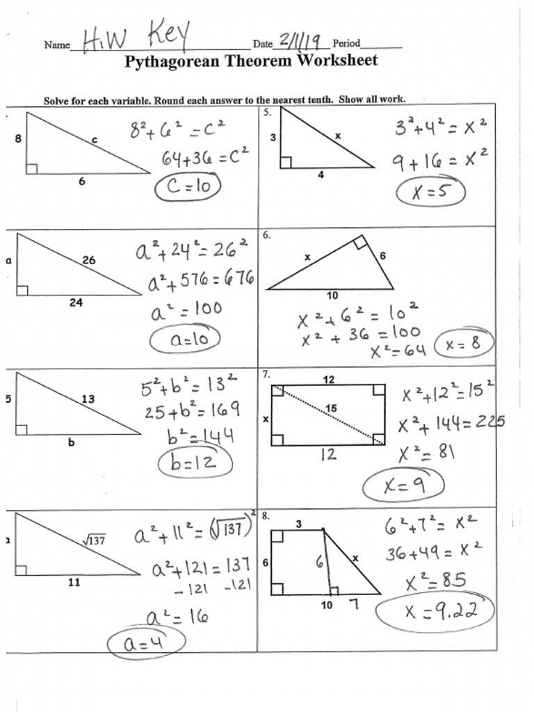 Pythagorean Homework Key | PDF