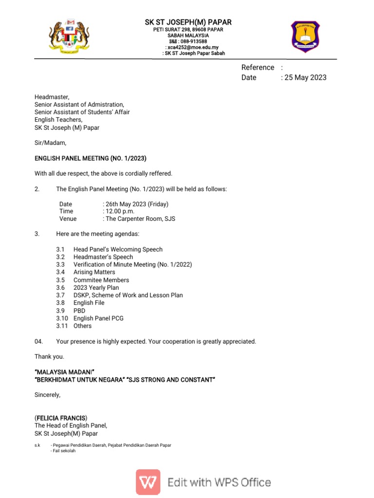 English Panel Meeting (Calling Letter) | PDF