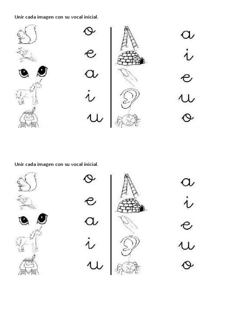 Unir Cada Imagen Con Su Vocal Inicial | PDF