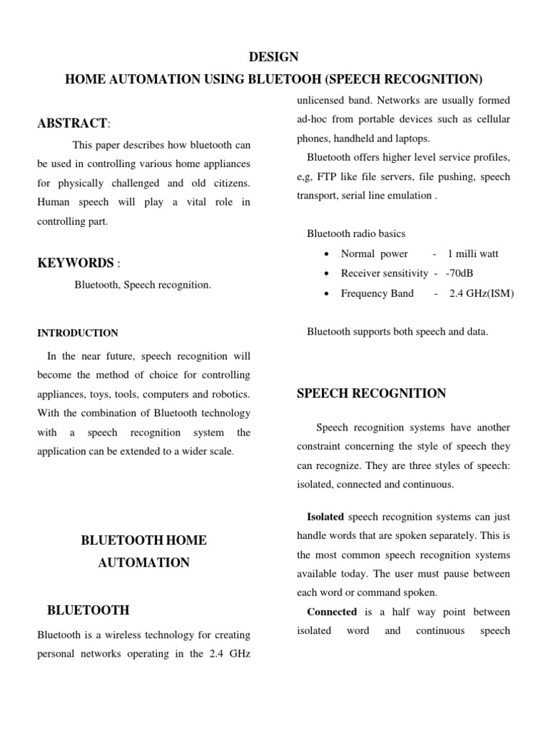 Design Home Automation Using Bluetooh (Speech Recognition) | PDF ...