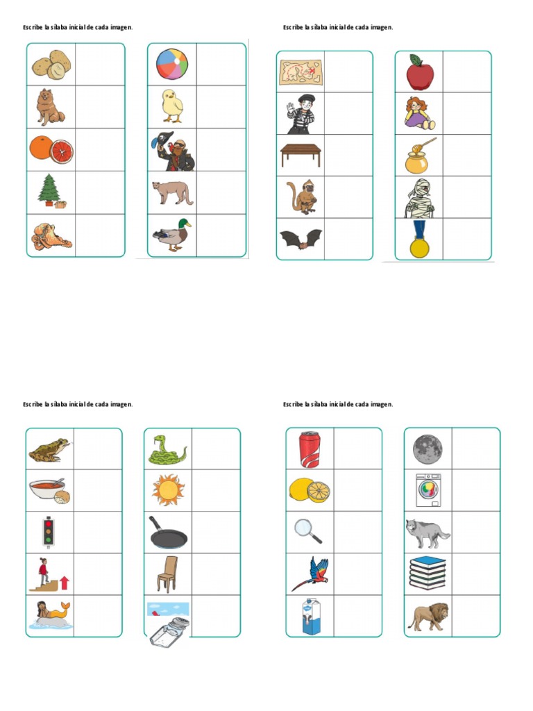 Escribe La Sílaba Inicial de Cada Imagen Letra M-P-L-S | PDF