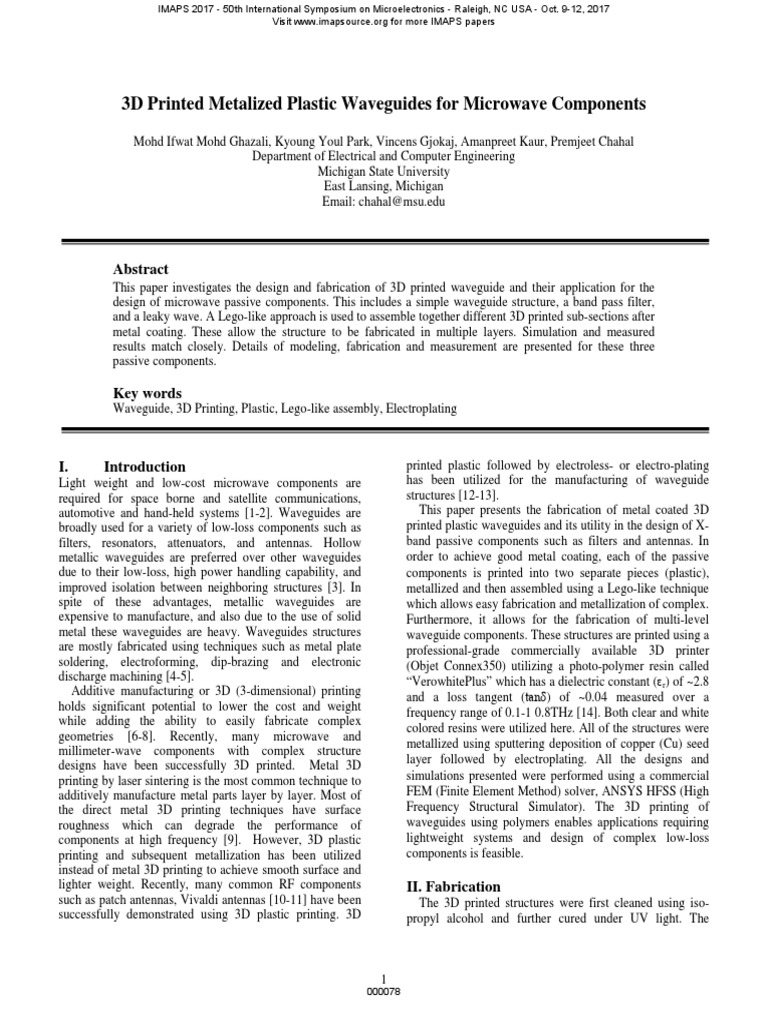3D Printed Metalized Plastic Waveguides For Microwave Components | PDF | Microwave | Waveguide