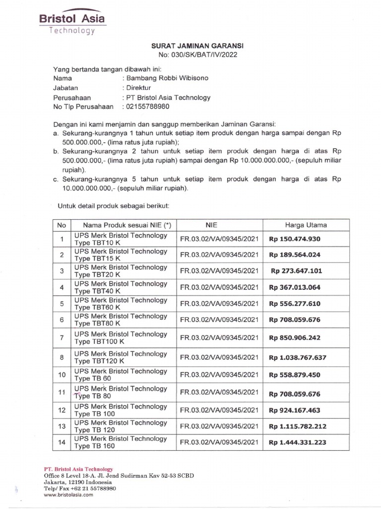 Surat Jaminan Garansi | PDF