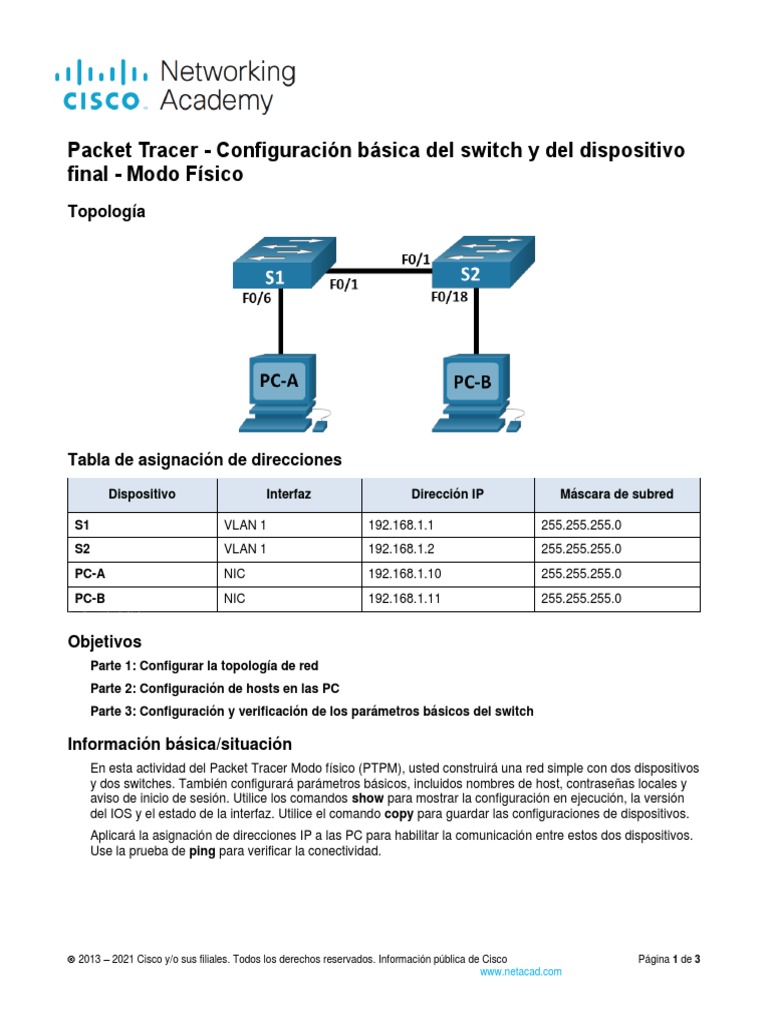 Packet Tracer - Configuración Básica Del Switch y Del Dispositivo Final - Modo Físico ...