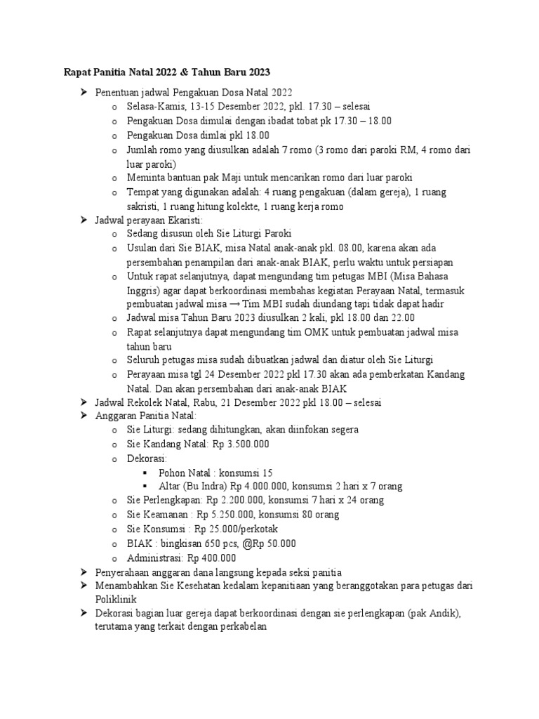 Rapat Panitia Natal 2022, 22 Nov 2022 | PDF