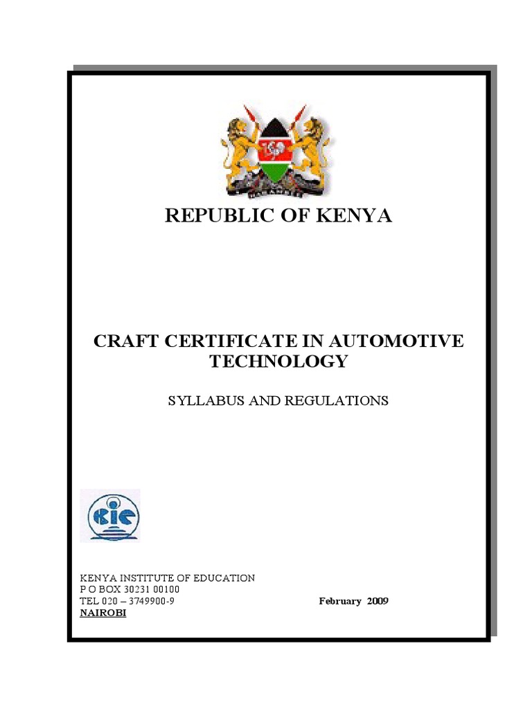 Craft Certificate in Automotive Technology-1 | PDF | Entrepreneurship